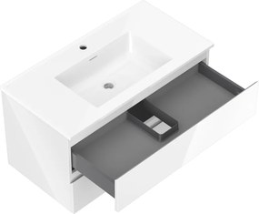 Mexen Orio, koupelnová skříňka 90 cm s umyvadlem Otis, 2 zásuvky, bílá lesklá, 91A10-09047-2-BFF00-W18M00