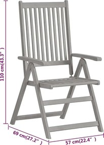 vidaXL Zahradní polohovací židle 6 ks šedé masivní akáciové dřevo [3065518]
