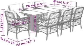 9dílný zahradní jídelní set s poduškami hnědý polyratan 3212059