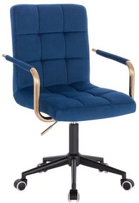 LuxuryForm DESIGN Otočná židle VERONA GOLD VELUR na černé podstavě s kolečky - modrá