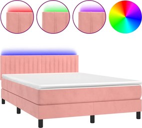 Box spring postel s matrací a LED růžová 140x200 cm samet 3134530