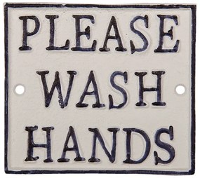 Nástěnná litinová cedule Wash hands – 11x1x10 cm