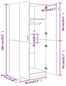 Šatní skříň dub sonoma 80 x 52 x 180 cm dřevotříska - Default Title