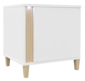 Noční stolek Anrok L AR13, Barva: bílá / bílý lesk + přírodní dýha