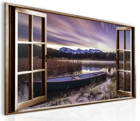 3D obraz okno loďka na jezeře Velikost (šířka x výška): 90x60 cm