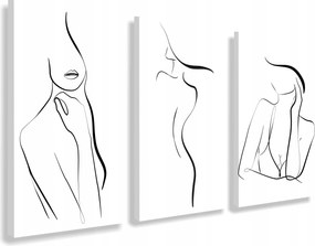 Obraz na zeď Triptych do obývacího pokoje Line art žena tvář bílá černá 60x120