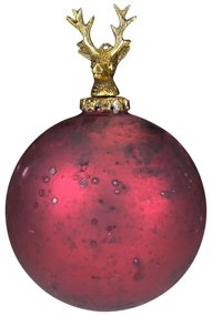 Červená antik skleněná vánoční koule s jelenem Deer - Ø12* 19 cm