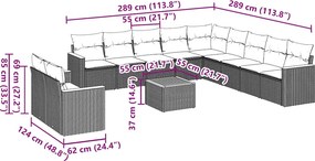 12dílná zahradní sedací souprava s poduškami černá polyratan 3258535