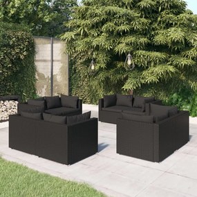 vidaXL 8dílná zahradní sedací souprava s poduškami polyratan [3101554] Barva: Černá