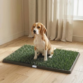 PawHut Záchod pro psy 76 x 50,5 cm Záchod pro psy se 2 umělými trávníky omyvatelný Záchod pro štěňata pro psy na balkón doma Černá+Zelená