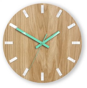 Nástěnné hodiny Simple Oak hnědo-mátové