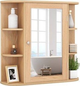 Costway Zrcadlová skříňka koupelna 4 přihrádky a 6 otevřených polic
