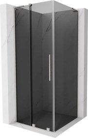 Mexen Velar L, sprchový kout s posuvnými dveřmi 90 x 90 cm, 8mm šedé sklo, broušená ocel, 871-090-090-43-97