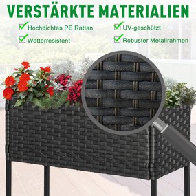 Vyvýšený záhon Outsunny z polyratanu s nožičkami a policí, 70 x 30 x 72 cm, hnědý pro zahradu balkon terasu | Aosom.de