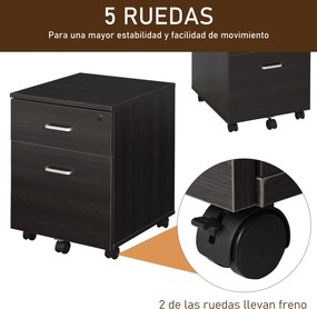 Vinsetto Mobilní Kancelářská Skříň na A4 s Kolečky - Skříň s 2 Zásuvkami a Zámkem 40x45x55,6 cm Wengué
