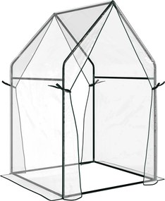 Outsunny fóliový skleník Skleník s dvojitými dveřmi větruodolný rostlinný domek pro zahradu 90 x 90 x 145 cm z průhledného PE |