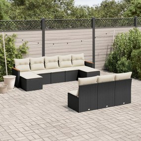 10dílná zahradní sedací souprava s poduškami černá polyratan 3226385