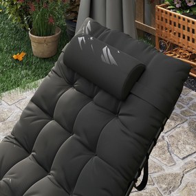 Outsunny Sluneční Lehátko, skládací chaise longue s polštářem, opěrkou hlavy, boční kapsou, textilene, nastavitelné venkovní zahradní lehátko pro pláž