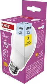 EMOS Classic A60 9,5W studená bílá / LED žárovka / 75W E27 / 1055 lm /