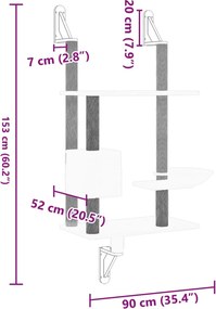 Nástěnné škrabadlo pro kočky se sloupkem světle šedé 153 cm 172405