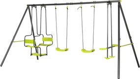 Zahradní houpačka Outsunny pro děti s 2 houpačkami, klouzačkou a ocelovým rámem pro děti ve věku 3-8 let 355x184x186 cm Zelená | Aosom