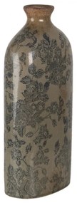 Hnědá keramická váza s modrým potiskem a popraskáním M – 14x7x31 cm