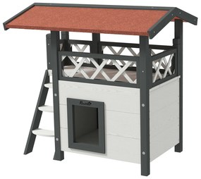 Dvoupatrový domek pro kočky PawHut s asfaltovou střechou a balkonem, vila pro kočky se schody z masivního dřeva, bílá, 77 x 50 x 73 cm | Aosom.de