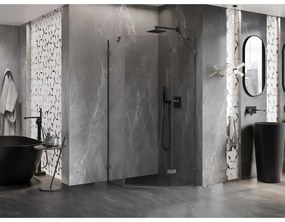 Mexen Lunar, pětiúhelníkový sprchový kout naklápěcí vpravo 80 x 80 cm, 8mm čiré sklo, profil grafit broušený, 831-080P-080L-66-00-P