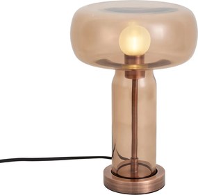 Elegantní hotelová stolní lampa tmavě bronzová s hnědým sklem - Amara
