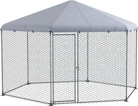 PawHut Voliérový kurník 400 x 346 x 263 cm z oceli, kurník s krytem, dveřmi a výběhem pro 10-15 kuřat, malé zvířata a rostliny | Aosom