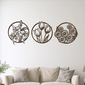dřevo života Dřevěné dekorace na zeď KVĚTINY V KRUHU Barevný vzor: Horský dub, Rozměry Ø: 95