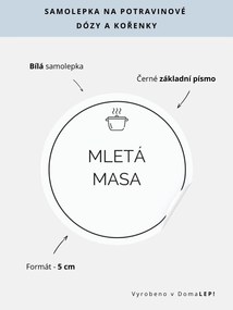 Samolepka na kořenky MLETÁ MASA bílá 5 cm základní písmo
