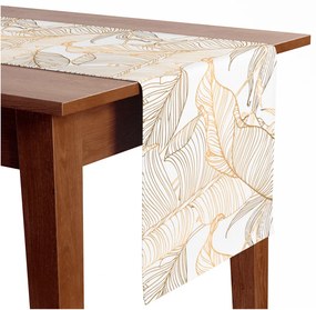 Běhoun na stůl Listy secese - minimalistický, rostlinný vzor v zlatých tónech