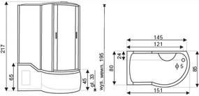 Aplomo Funny 150x85x217 L/P masážní sprchový box s vanou Orientace Levá