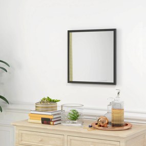 HOMCOM Čtvercové nástěnné zrcadlo 50 x 50 cm, černý dřevěný rám, ideální do koupelny, obývacího pokoje nebo ložnice