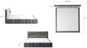 Moderní postel Lebrasco, 180x200cm, šedá Monolith + LED