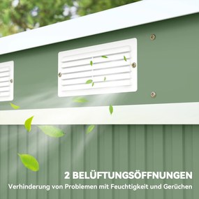 Outsunny Nástrojová Kůlna 2,42 m² - Zahradní Dům s Ventilačním Oknem a Posuvnými Dveřmi, 213 x 130 x 159/172 cm, Kůlna z Pozinkované Oceli, Voděodoln…