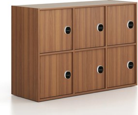Kancelářská skříň FRAME, nízká, 6x dveře, 1299 x 450 x 881 mm, RFID zámek, ořech