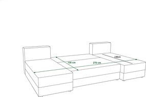 Rozkládací sedací souprava do U LIVARO 305x140 cm, světle šedá