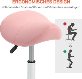 HOMCOM Výškově nastavitelná stolička 49-61 cm pracovní stolička 360° otočná stolička kancelářská stolička pro kancelář, salon, masáž, spa Růžová
