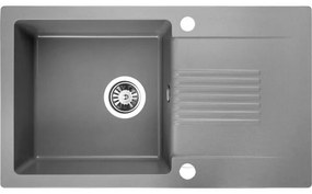 Laveo Celia, 1-komorový granitový dřez 760x440x185 mm s dlouhým odkapávačem, šedá, LAV-SBC_511T