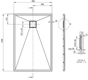 Deante Correo, obdélníková granitová sprchová vanička 140x80 cm, černá matná, DEA-KQR_N48B