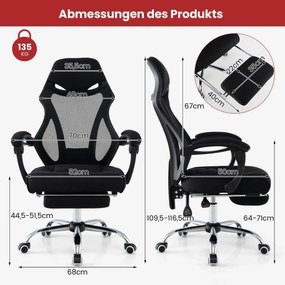 Costway Ergonomická kancelářská židle ze síťoviny s opěrkou nohou a výškově