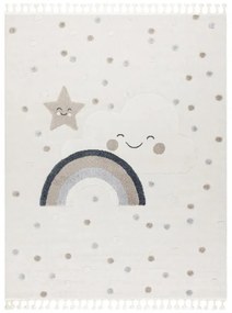 Dětský koberec YOYO EY78 bílý/béžový - mraky, duha, kapky