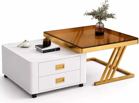 LuxuryForm DESIGN Konferenční stolek BOLT 70 × 70 / 60 × 60 cm – bílý / zlatý (set 2 ks)