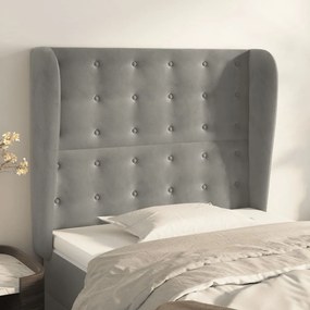 Čelo postele typu ušák světle šedé 93 x 23 x 118/128 cm samet 3118426