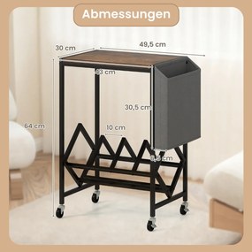 Costway Pojízdný stolek na gramofon s držákem časopisů, hnědý