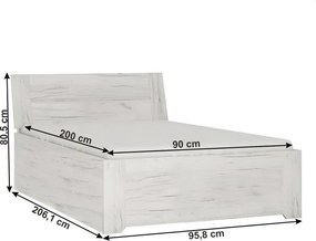 Postel typ 90, bílá craft, 90x200, ANGEL Kondela 0000109403