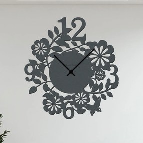 dřevo života Nástěnné hodiny FLOWERS Zvolte barvu dekoru: Antracitová, Zvolte velikost hodin (cm): 50x50, Barva ručiček: Černé