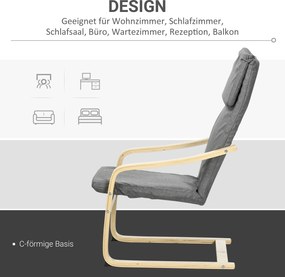 HOMCOM Relaxační křeslo polohovatelné s polštářem Otočná židle jídelní židle vzhled lnu tmavě šedá bříza 66,5x80x99cm do obývacího pokoje | Aosom.de